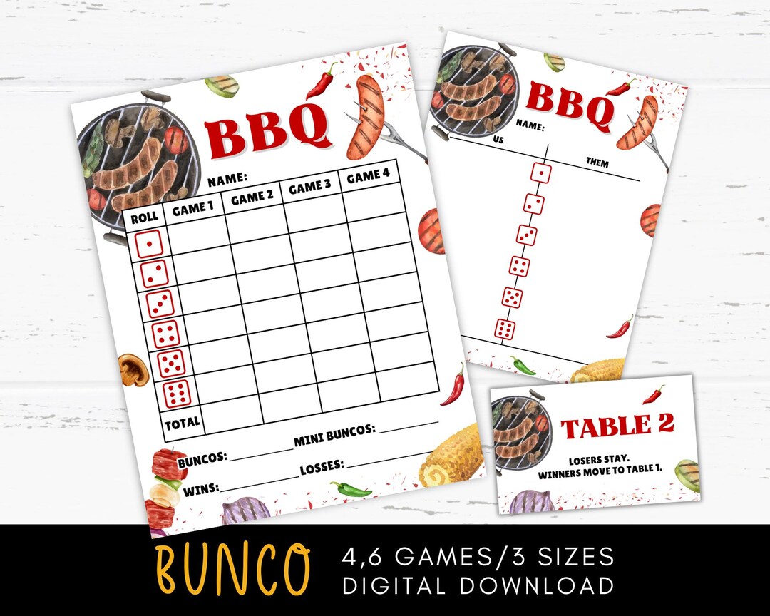 BBQ Bunco Score Card Printable, Tally Sheets, Picnic Games, BBQ ...