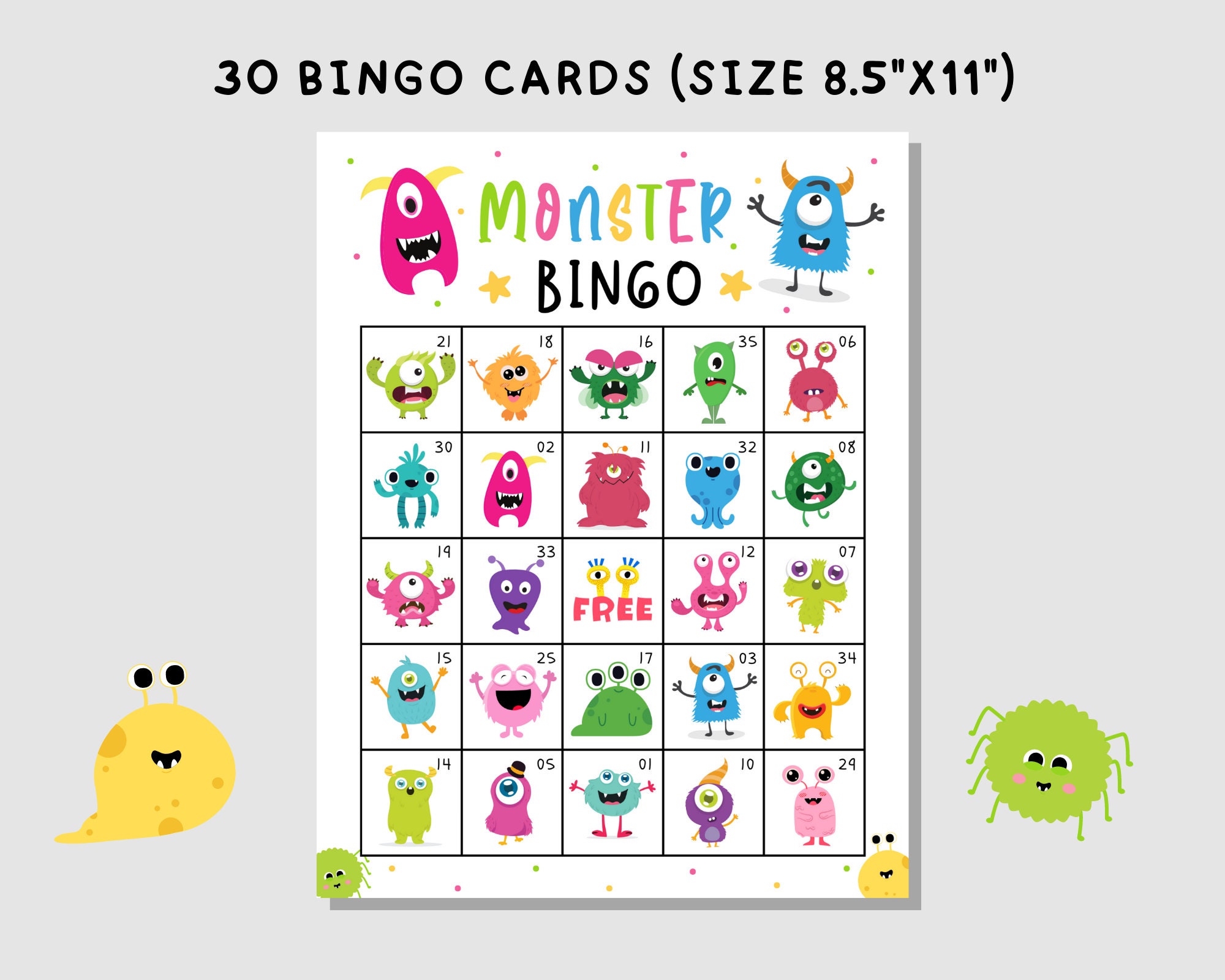 Monster Bingo Cards Printable 30 Cards Monster Game - Etsy