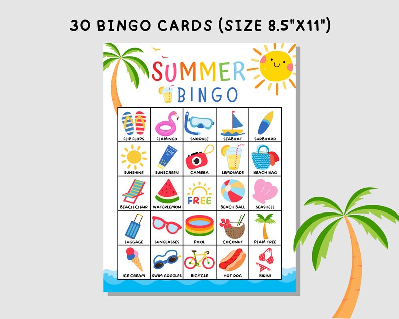 Summer Bingo Cards Printable Summer Activities Summer Games - Etsy