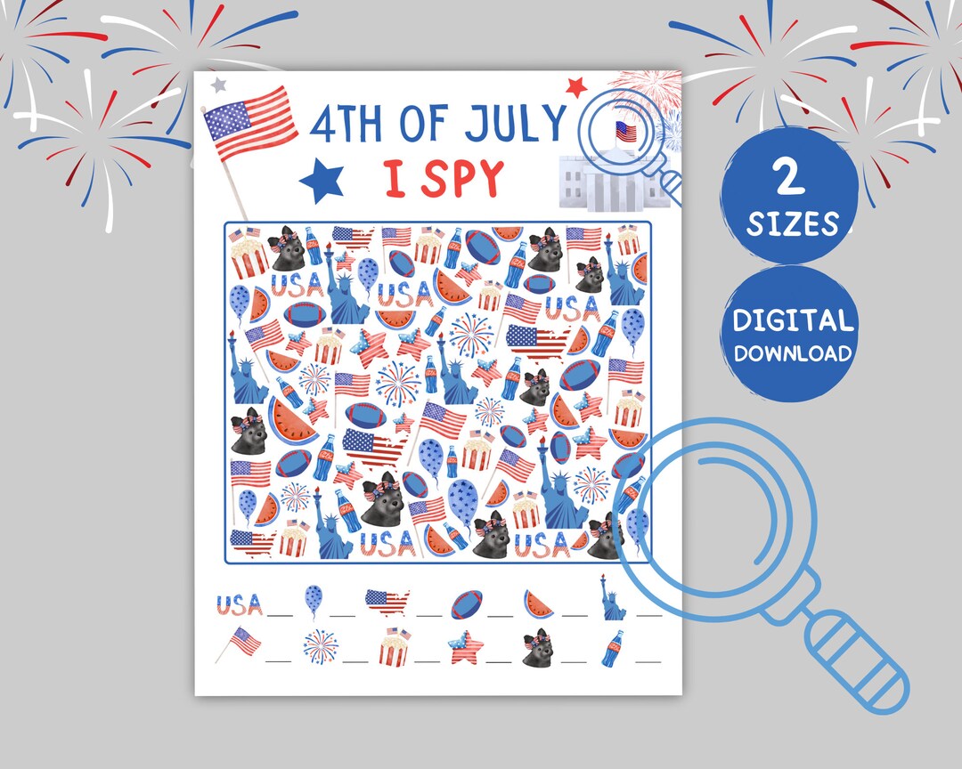 4th of July I Spy Game Printable, Fourth of July Search and Find ...