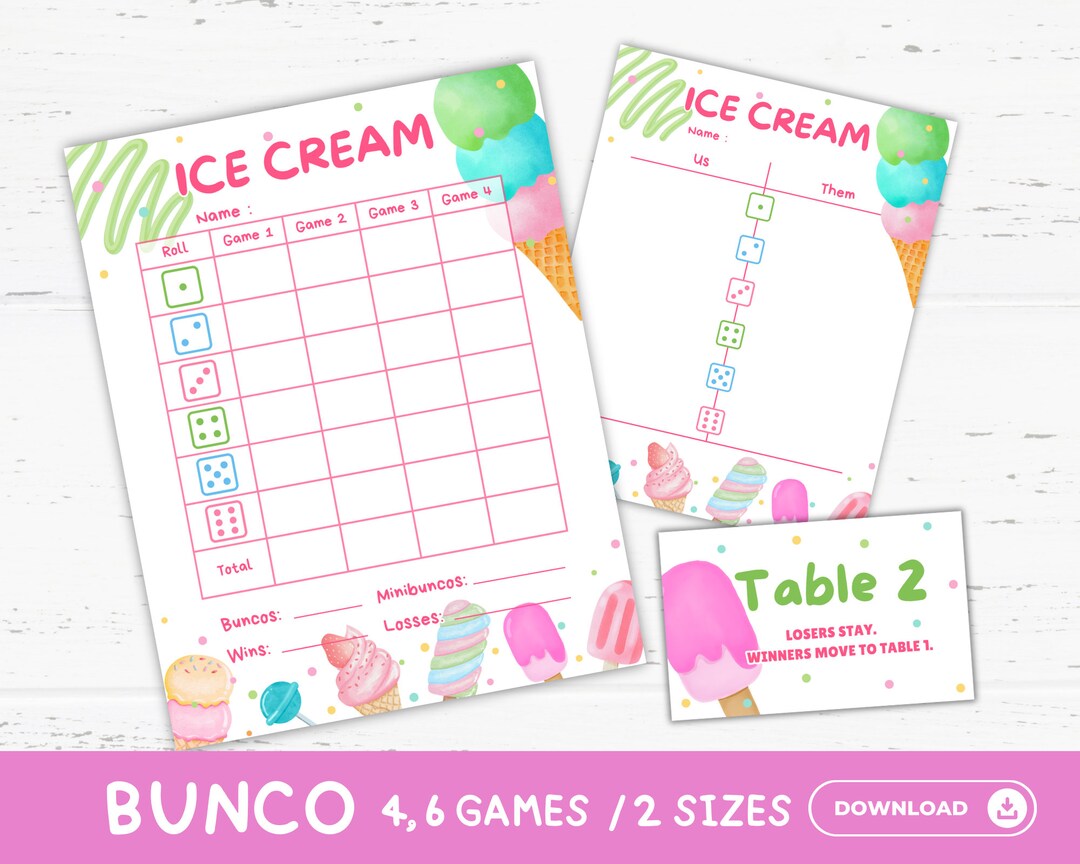 Ice Cream Bunco Score Cards Printable, Bunco Score Cards With Ice Cream ...