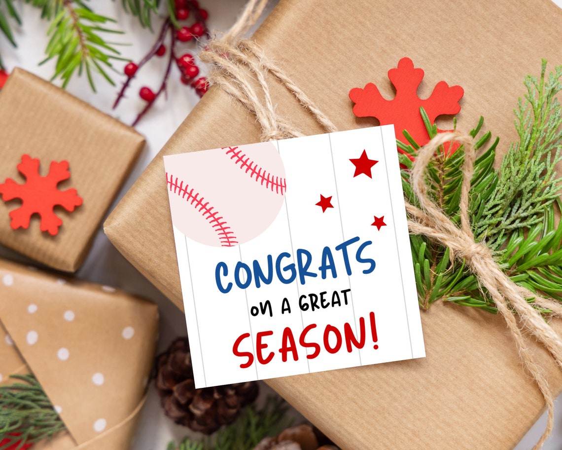 Congrats on a Great Season Tags, Baseball Congratulation Gift Tags ...