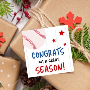 Congrats on a Great Season Tags, Baseball Congratulation Gift Tags ...