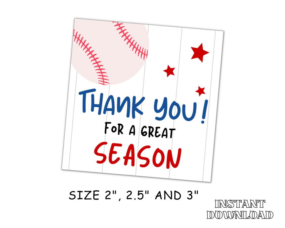 Thank You for A Great Season Baseball, Baseball Cookie Tag, Baseball ...
