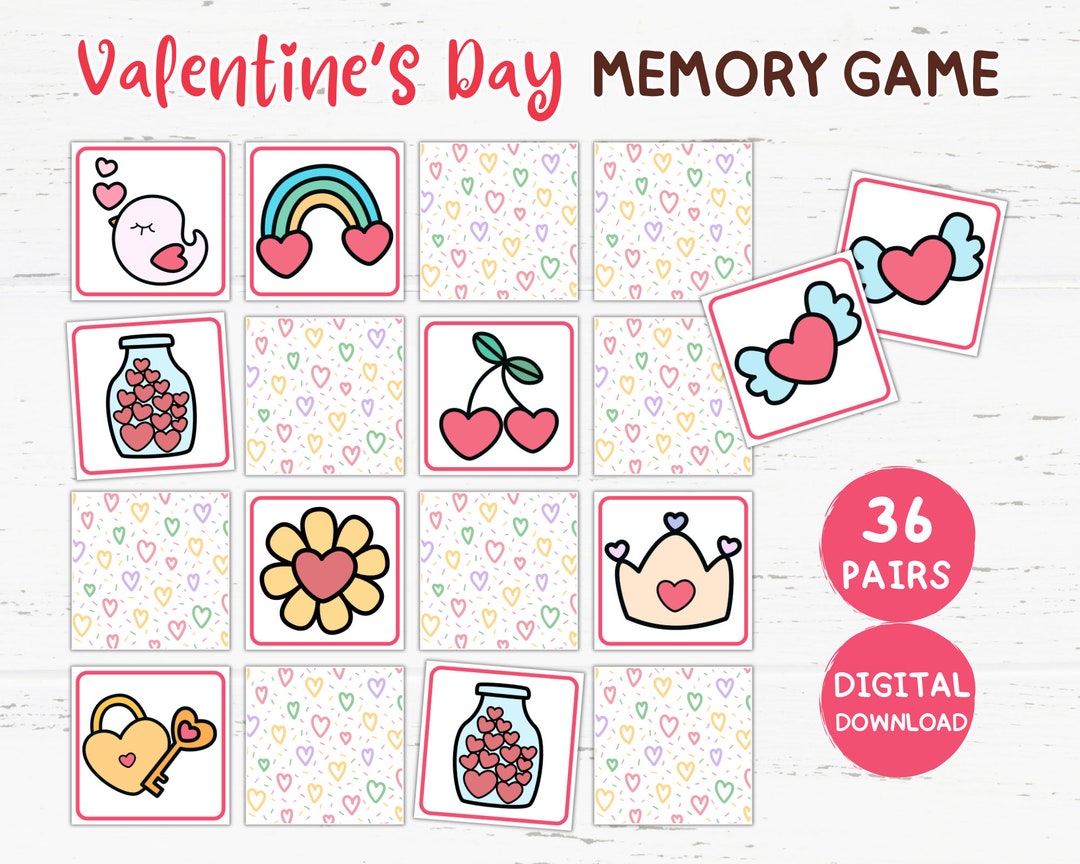 Valentine's Day Memory Game Printable, Valentine Matching Game for Kids ...