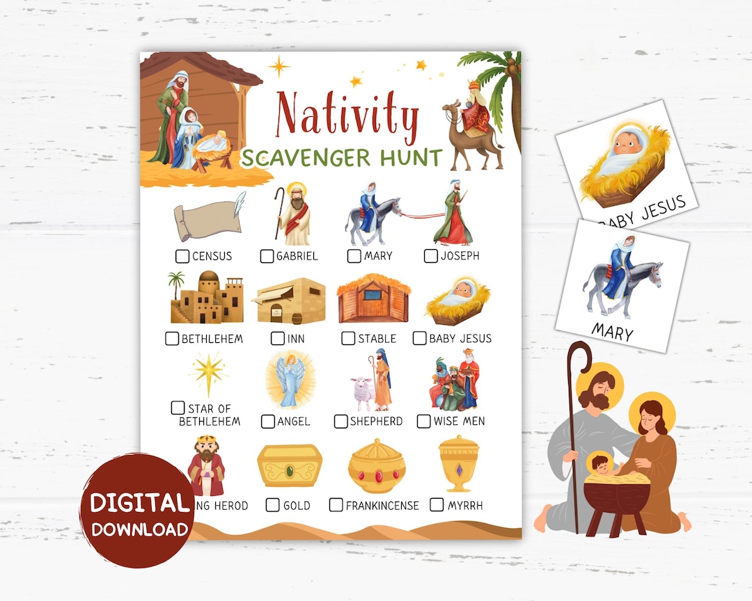 Nativity Scavenger Hunt Cards Printable, Christmas Scavenger Hunt ...