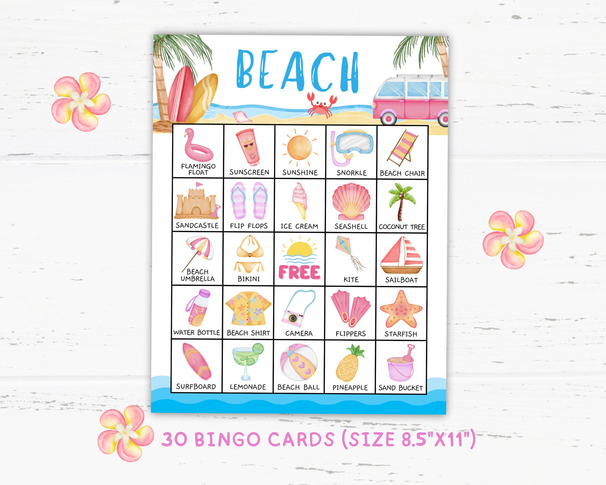 Beach Bingo Cards Printable, Beach Activity Games, Beach Theme Party ...