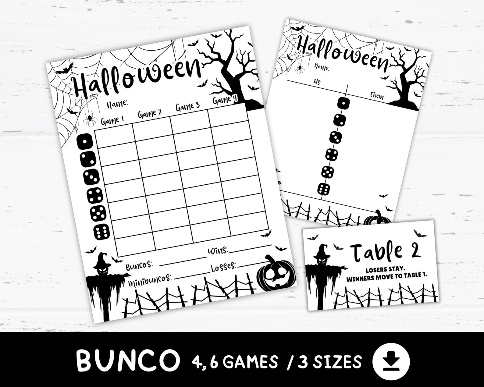 Black Halloween Bunco Score Cards Printable, Tally Sheets, Halloween ...