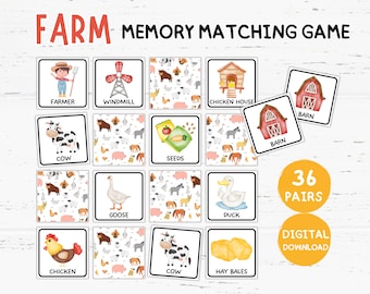Farm Memory Game, Farm Matching Game, Memory Games for Kids, Farm ...