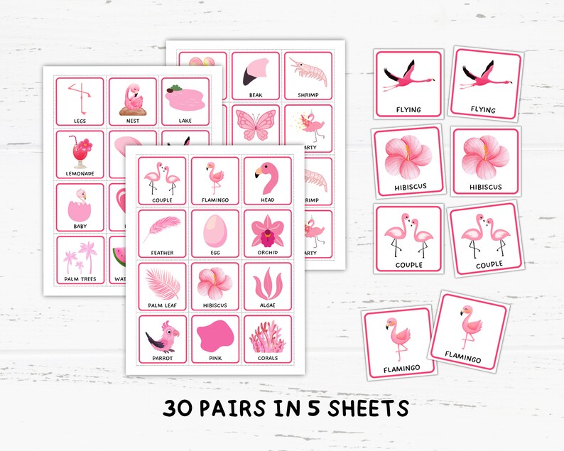 Flamingo Memory Game Printable, Matching Game, Flashcards, Summer ...