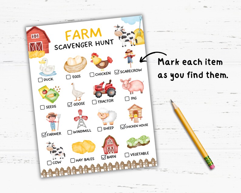 Farm Scavenger Hunt Printable, Farm Indoor Scavenger Hunt for Kids ...