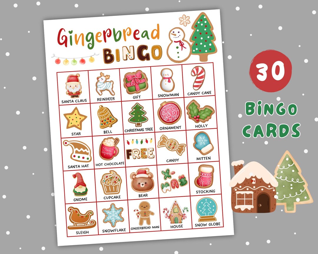Gingerbread Bingo Cards Printable, Christmas Bingo Games, Winter Bingo ...