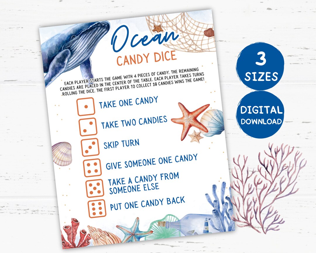Ocean Candy Dice Game Printable, Summer Games Activities, Beach Games ...