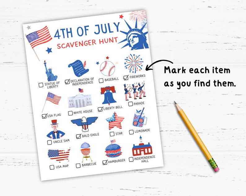 4th of July Scavenger Hunt Printable, 4th of July Party Games, Fourth ...