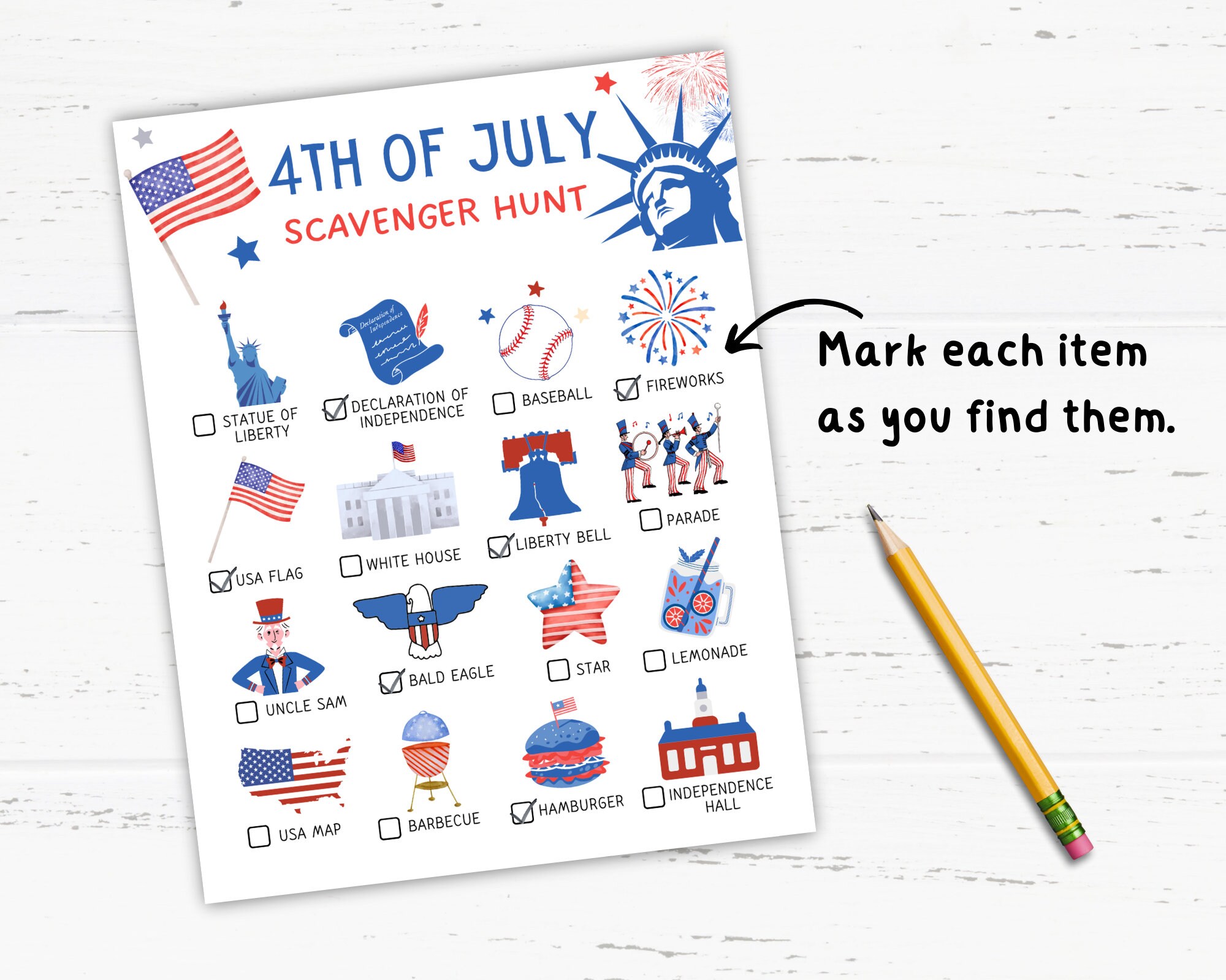 4th of July Scavenger Hunt Printable, 4th of July Party Games, Fourth ...