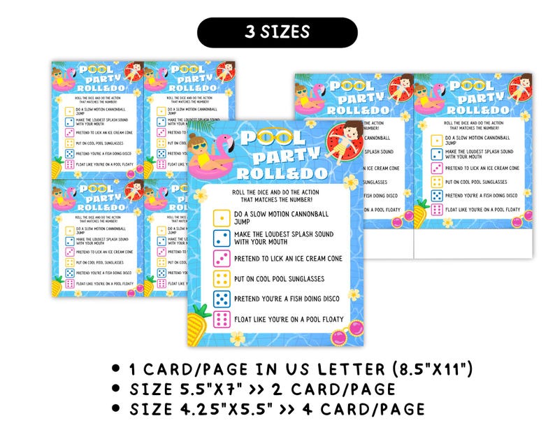 Pool Party Dice Game Printable for Kids, Roll and Do Movement Activity ...
