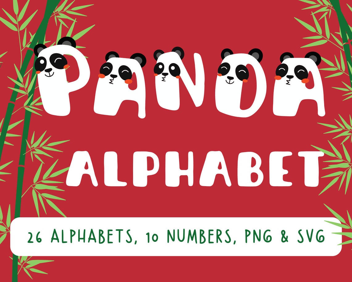 Panda Letters SVG and PNG Panda Clipart Animal Alphabet - Etsy
