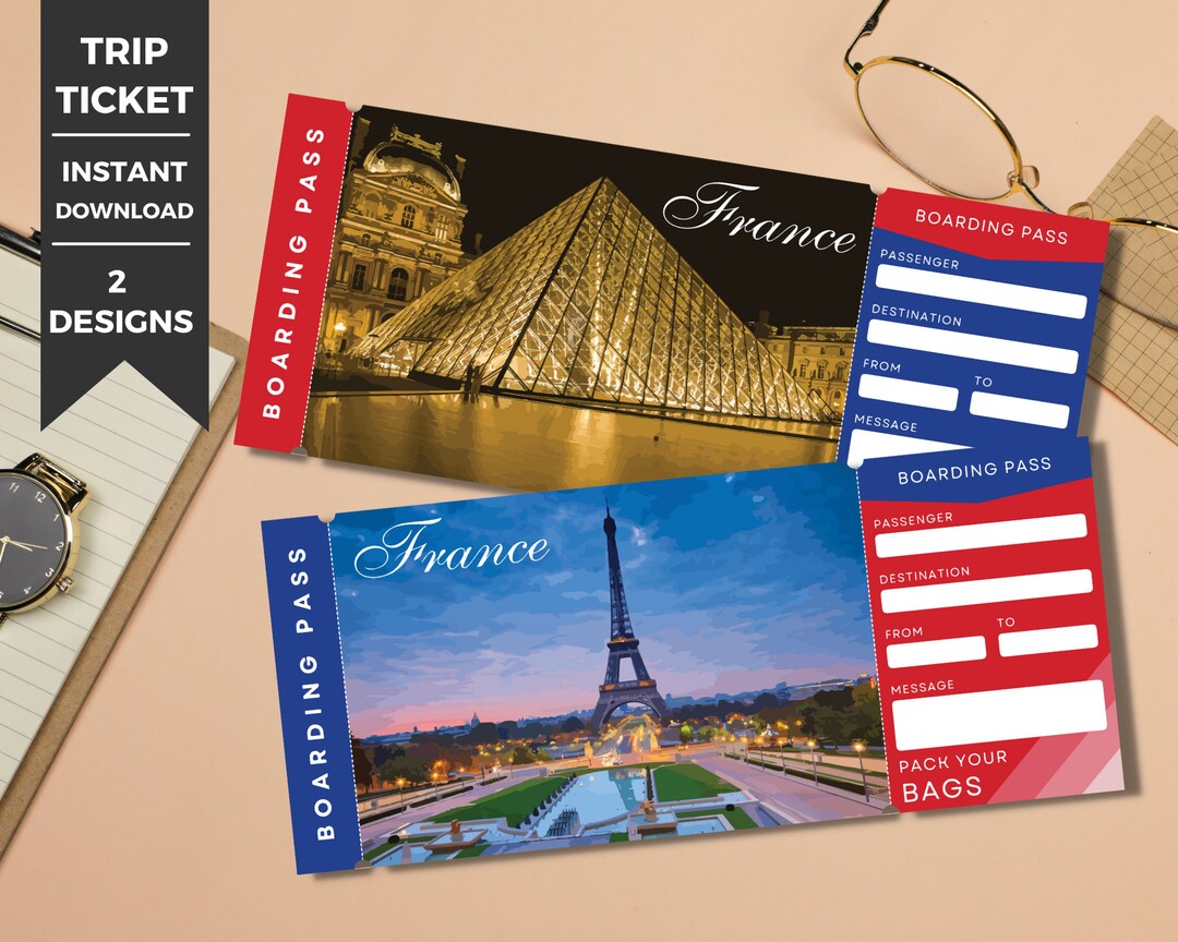 France Surprise Trip Ticket, Surprise Ticket, Boarding Pass Place Card ...