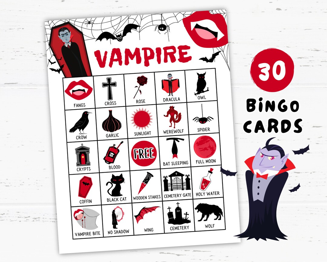 Vampire Bingo Cards Printable, Halloween Bingo Game, Halloween Theme ...