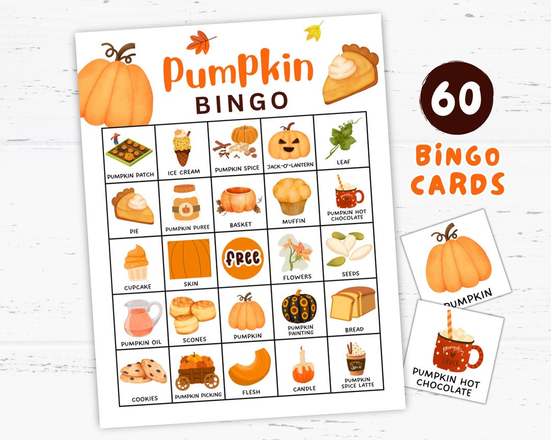 Pumpkin Bingo Game Printable 60 Cards, Fall Bingo, Fall Activities ...