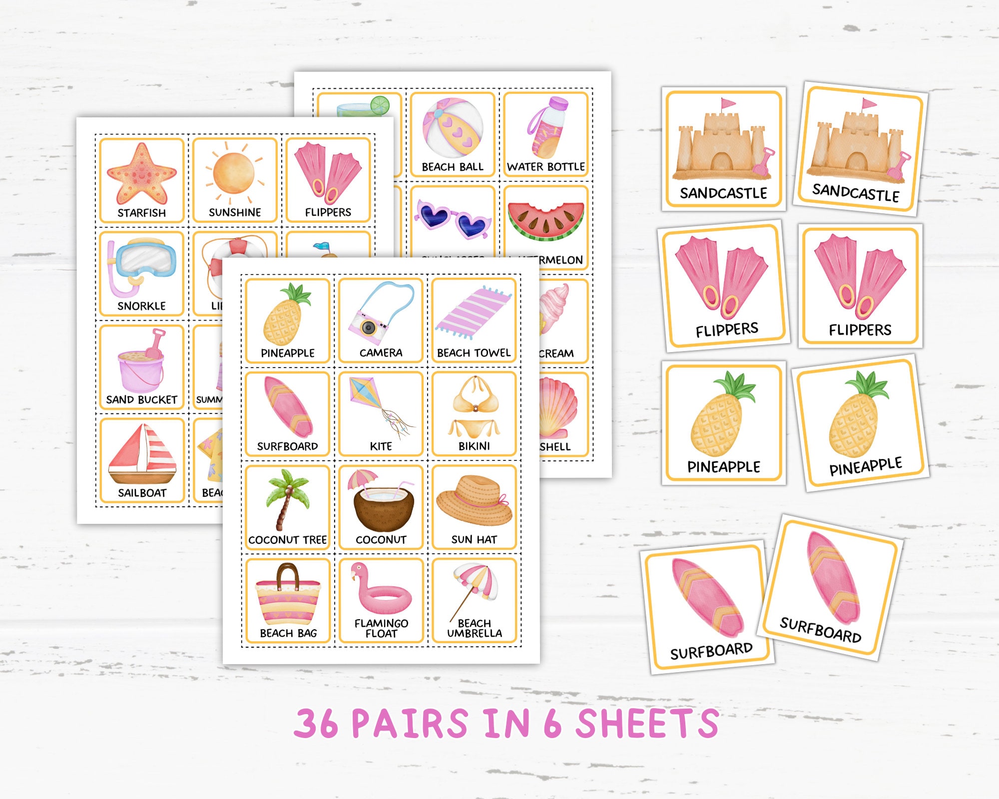 Beach Memory Game Printable, Beach Matching Game, Beach Flashcards ...
