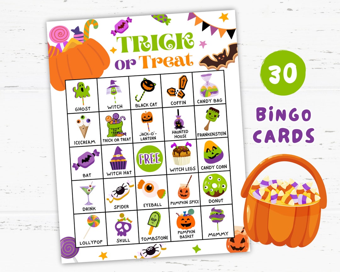 Trick or Treat Bingo Cards Printable, Halloween Bingo Game, Halloween ...