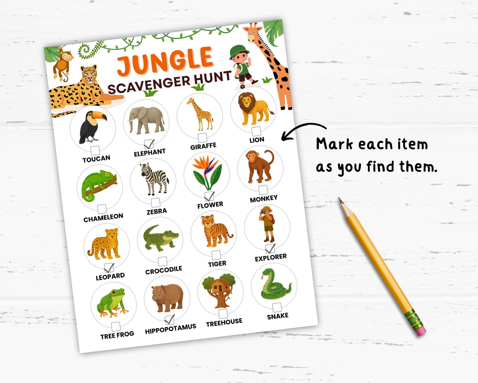 Jungle Scavenger Hunt Printable, Safari Scavenger Hunt for Kids, Jungle ...