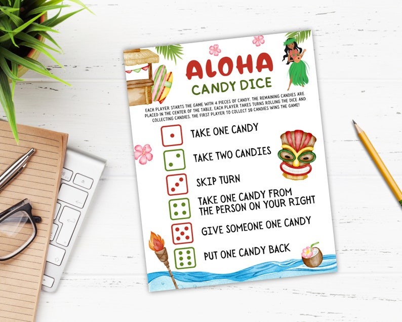Aloha Candy Dice Game Printable, Summer Games Activities, Hawaiian ...