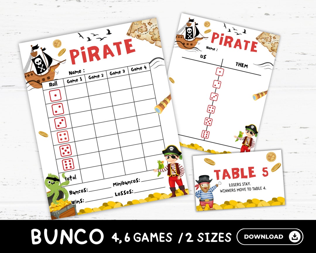 Pirate Bunco Score Cards Printable, Pirate Tally Sheets, Pirate Games ...