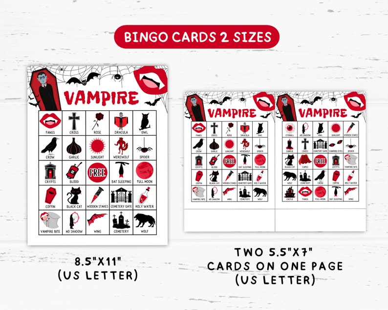 Vampire Bingo Cards Printable, Halloween Bingo Game, Halloween Theme ...
