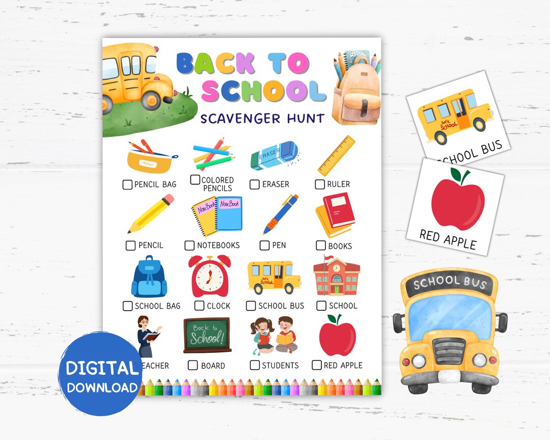 Back to School Scavenger Hunt Cards Printable, School Scavenger Hunt ...