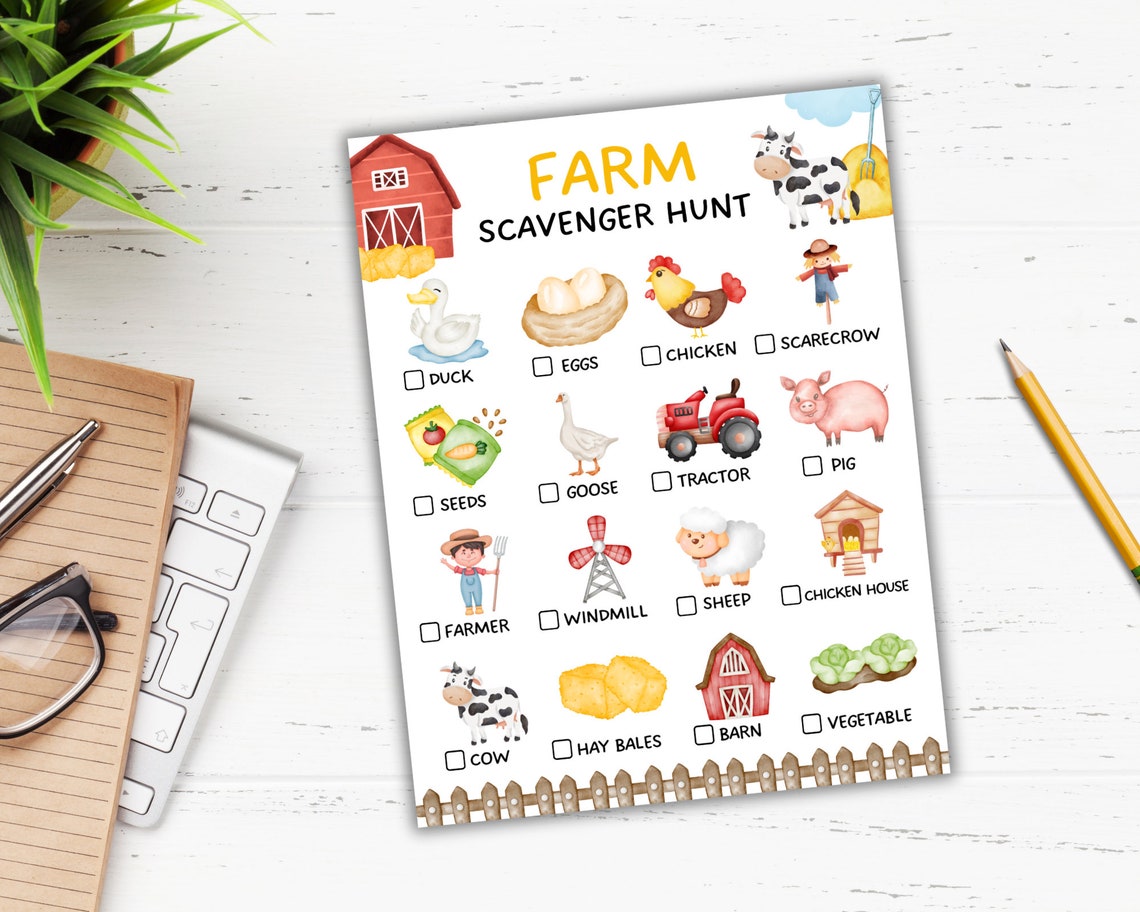 Farm Scavenger Hunt Printable, Farm Indoor Scavenger Hunt for Kids ...