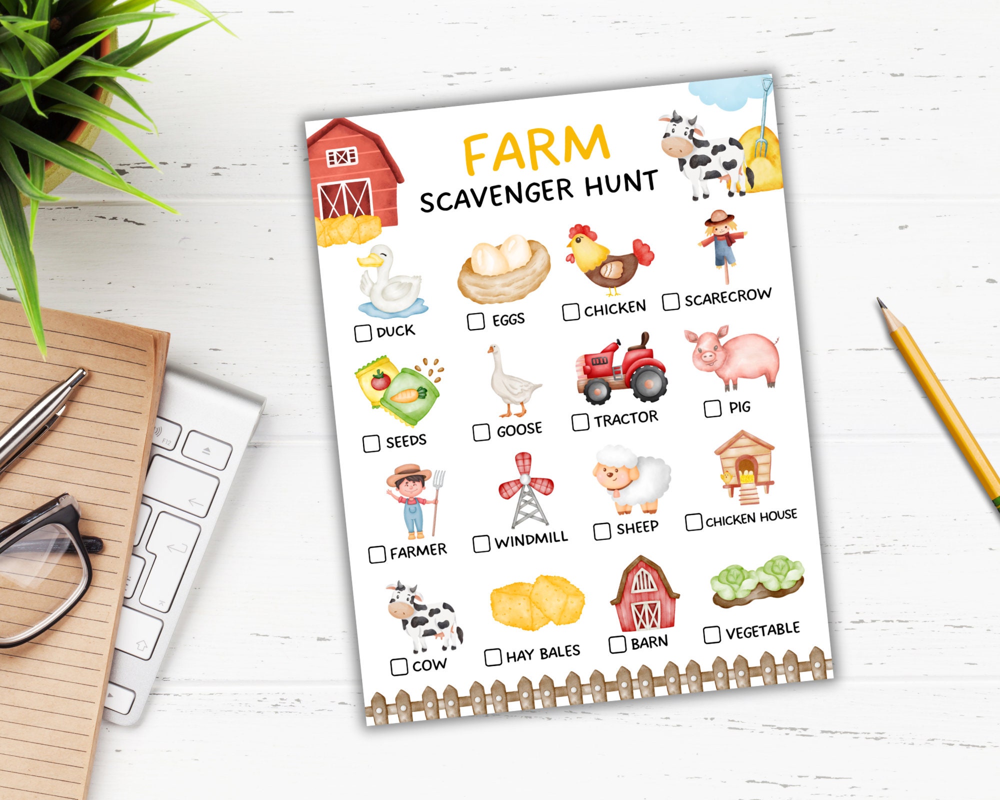 Farm Scavenger Hunt Printable, Farm Indoor Scavenger Hunt for Kids ...