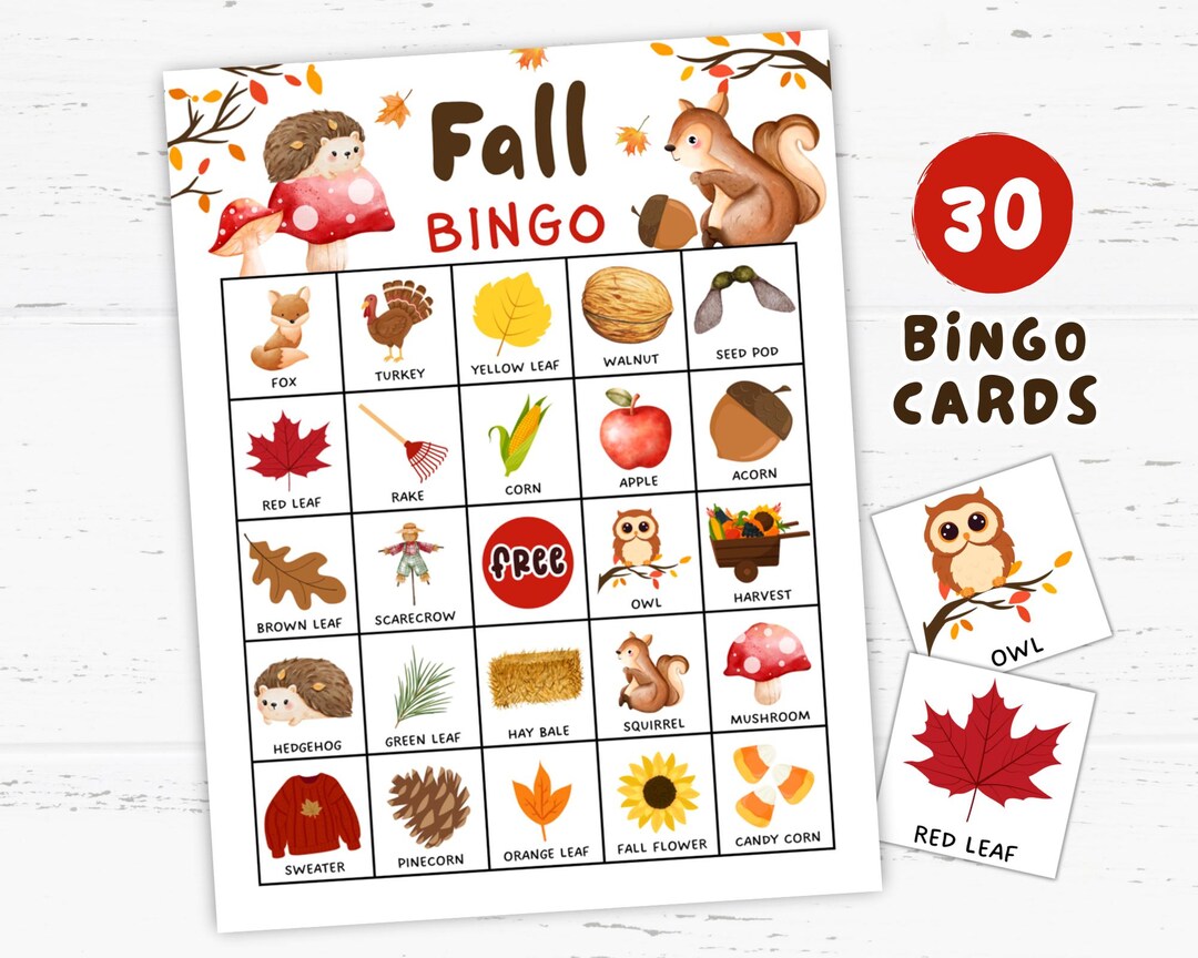 Cute Fall Bingo Game 30 Printable Cards, Autumn Bingo, Fall Party Ideas ...