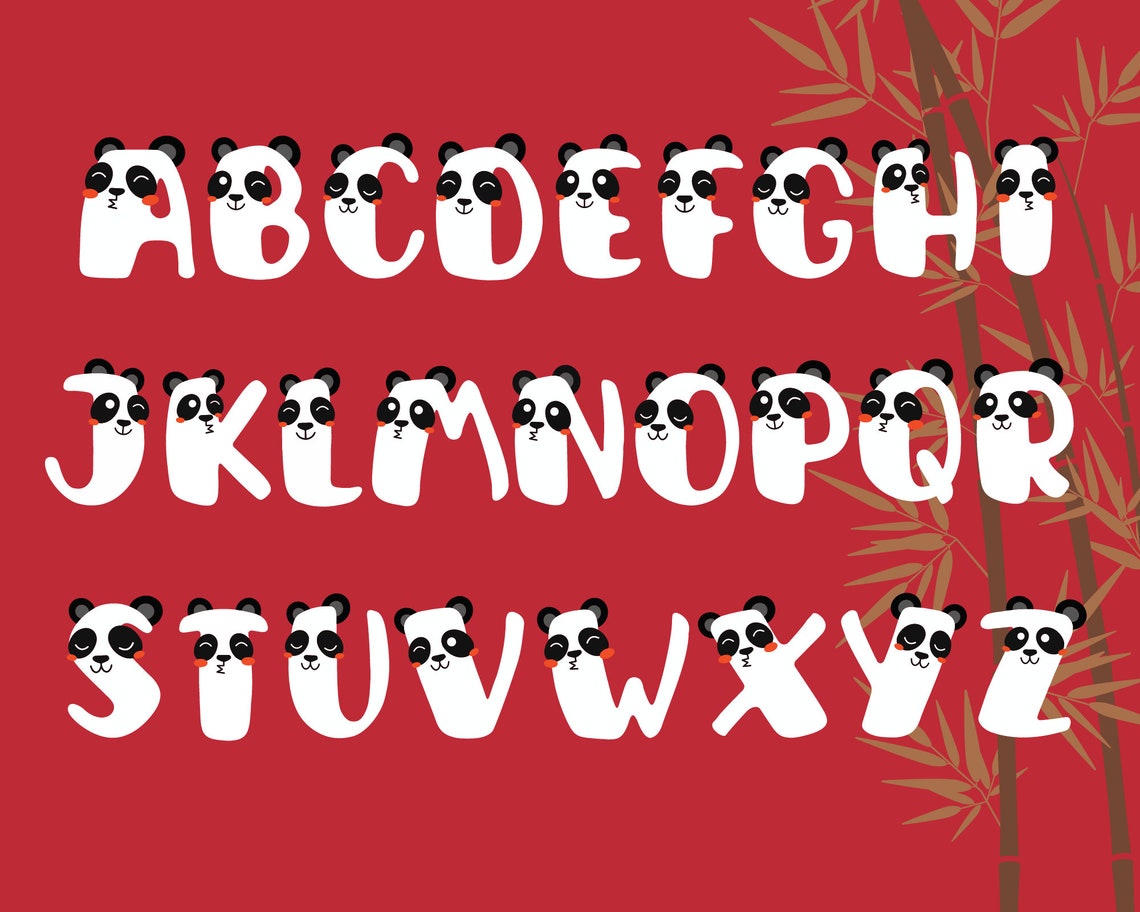 Panda Letters SVG and PNG Panda Clipart Animal Alphabet - Etsy