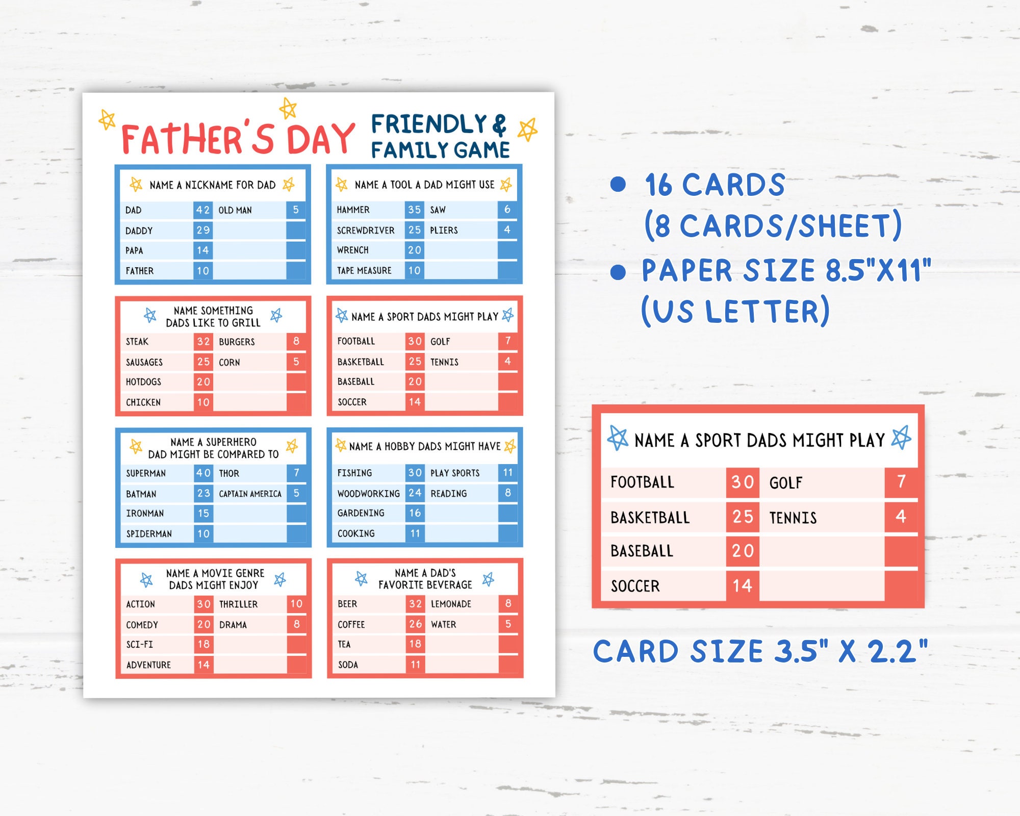 Father's Day Friendly Feud Game Printable, Father's Day Family Feud ...