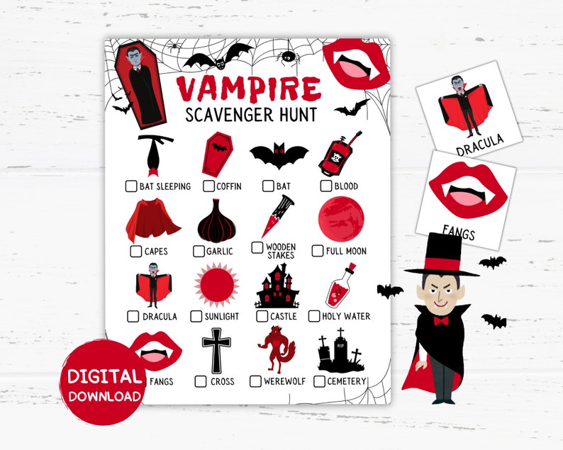 Vampire Scavenger Hunt Game Printable, Halloween Scavenger Hunt ...