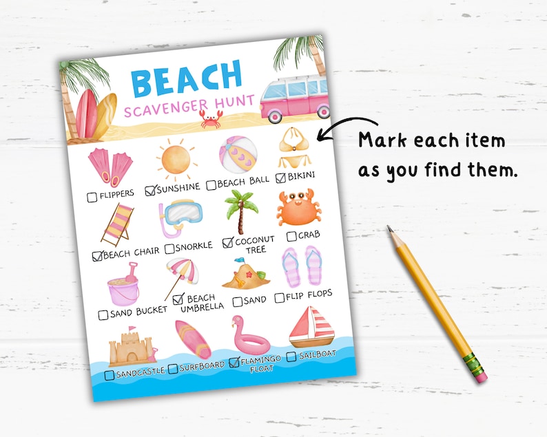 Beach Scavenger Hunt Printable, Summer Scavenger Hunt, Indoor Scavenger ...