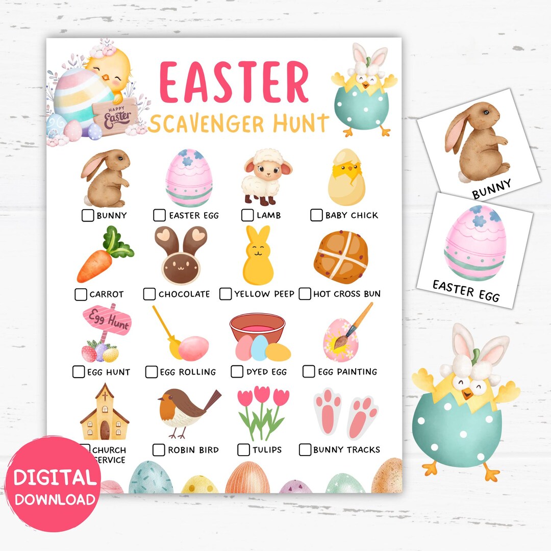 Easter Scavenger Hunt Game Printable, Spring Scavenger Hunt for Kids ...