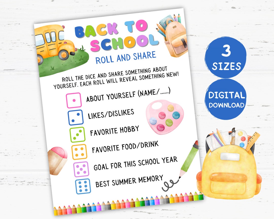 Back to School Dice Game Printable, Roll and Play, Back to School Games ...