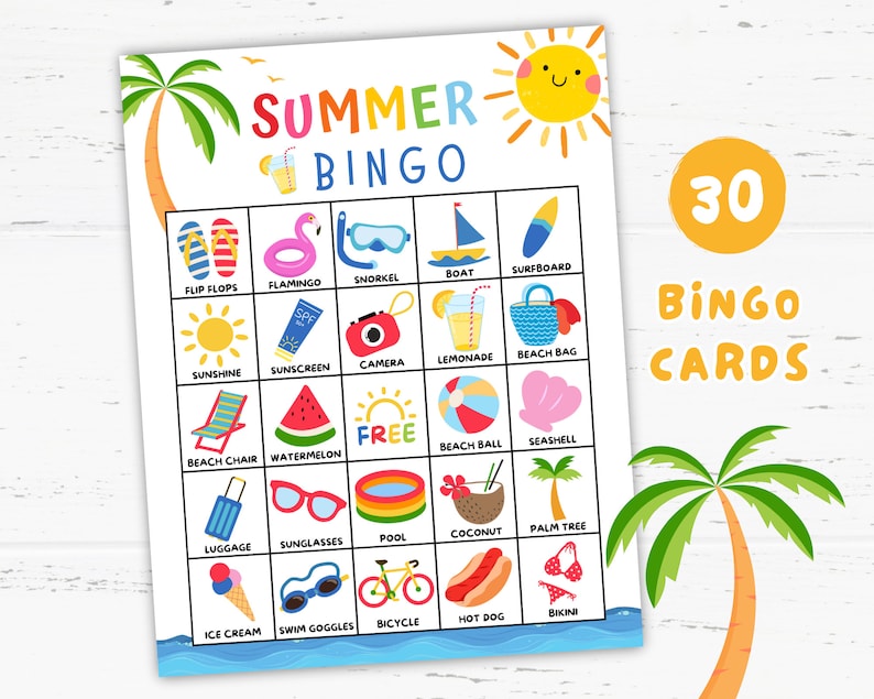 Summer Bingo Cards Printable, Summer Activities, Summer Games ...