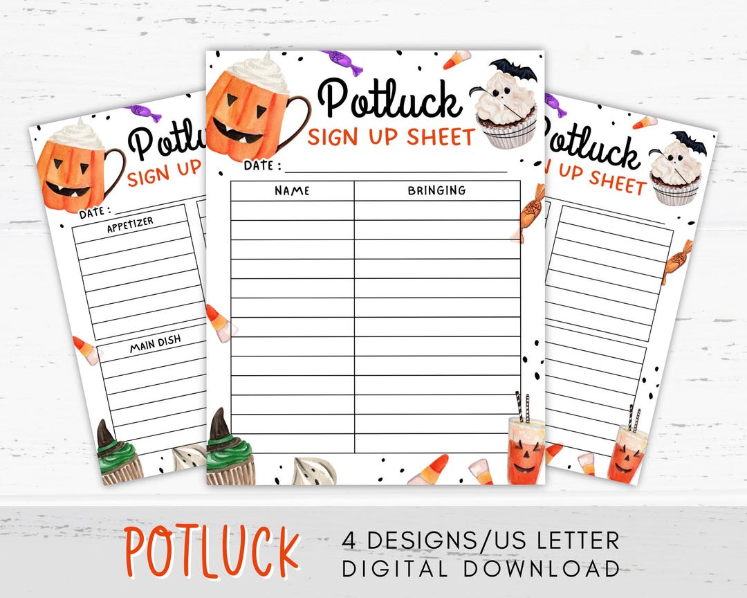 Spooky Potluck Sign up Sheet, Picnic Sign up Sheet, Food Sign up Sheet ...