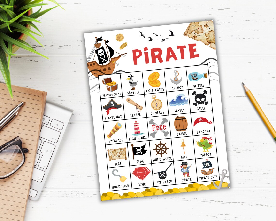 Pirate Bingo Cards, Pirate Activities, Pirate Birthday Party Printable ...