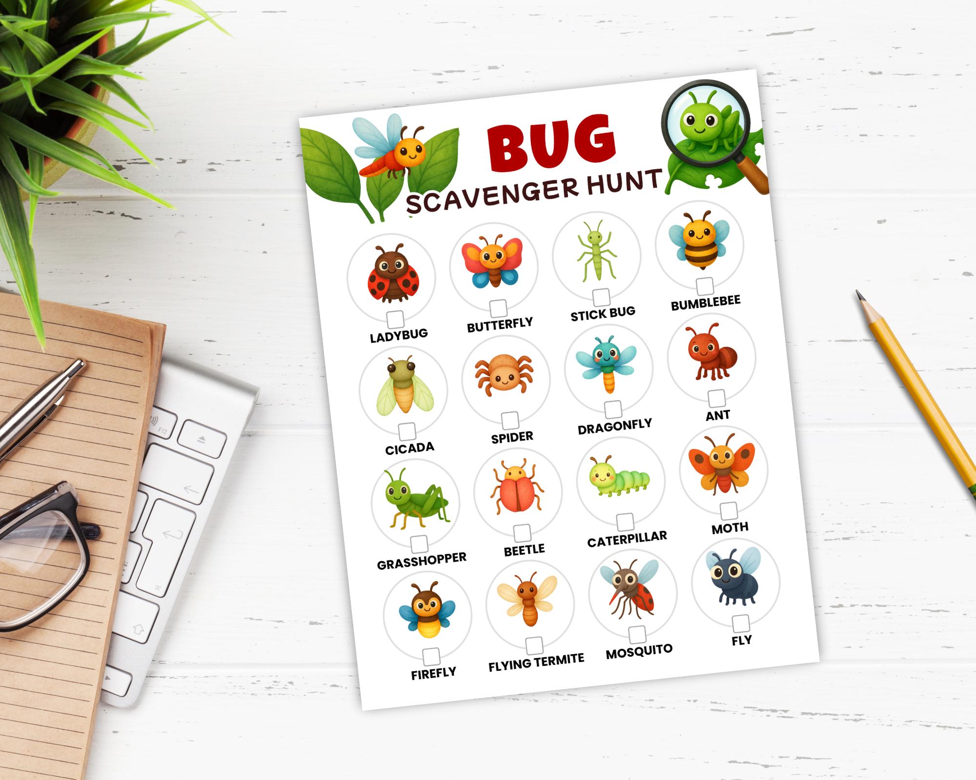 Bug Scavenger Hunt for Kids, Printable Insect Adventure Game, Camp ...