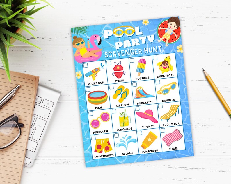 Pool Party Scavenger Hunt Game, Printable Summer Swimming Activity for ...