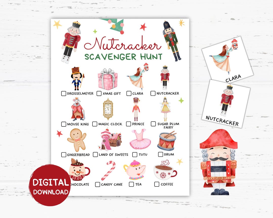 Nutcracker Christmas Scavenger Hunt Cards Printable, Nutcracker Games ...
