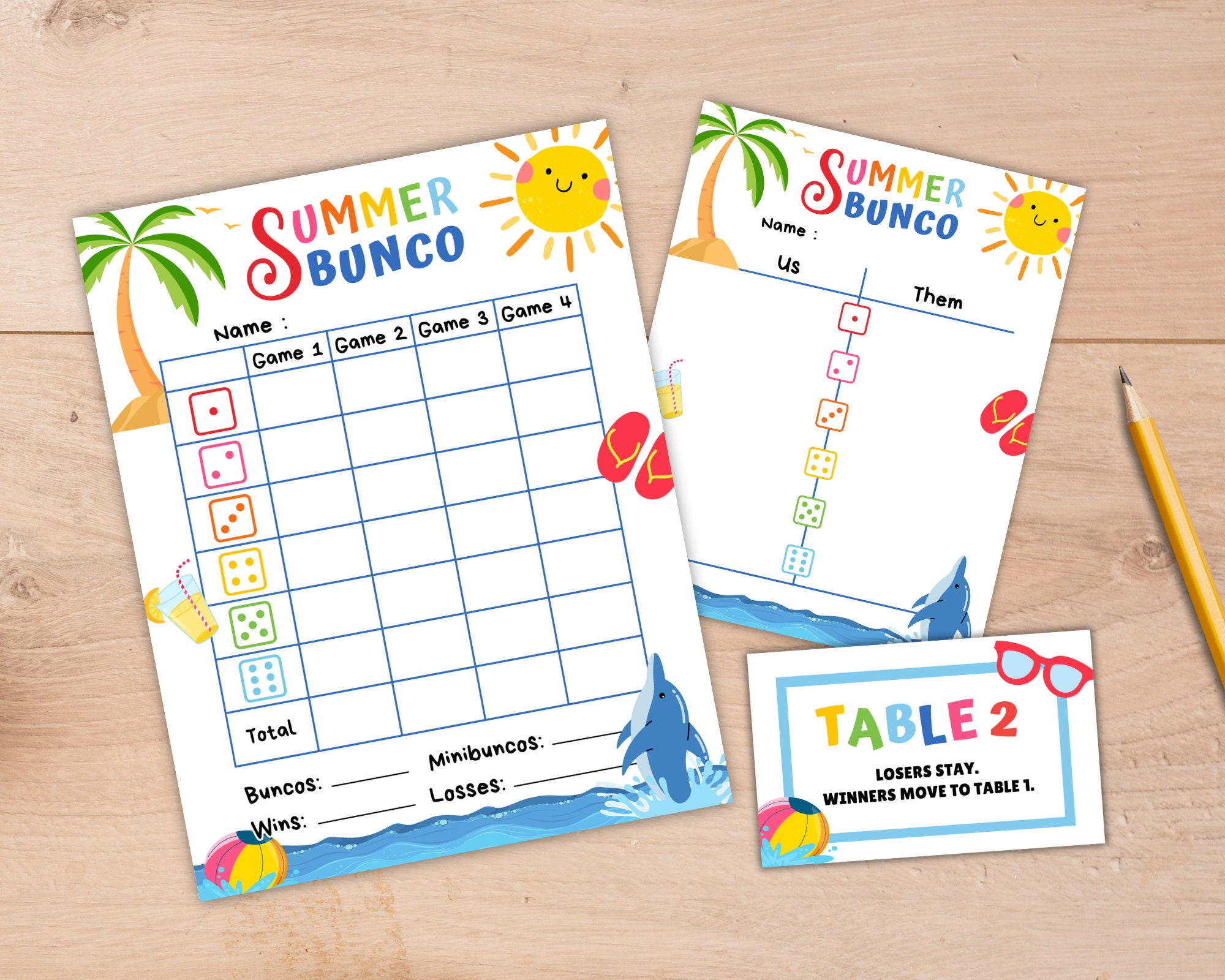 Summer Bunco Score Cards Printable, Summer Bunco Sheet, Summer Bunco ...