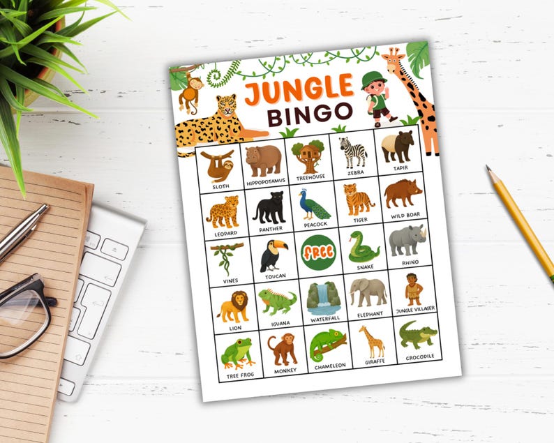 Jungle Bingo Cards Game Printable 30 Cards, Safari Bingo, Jungle Party ...