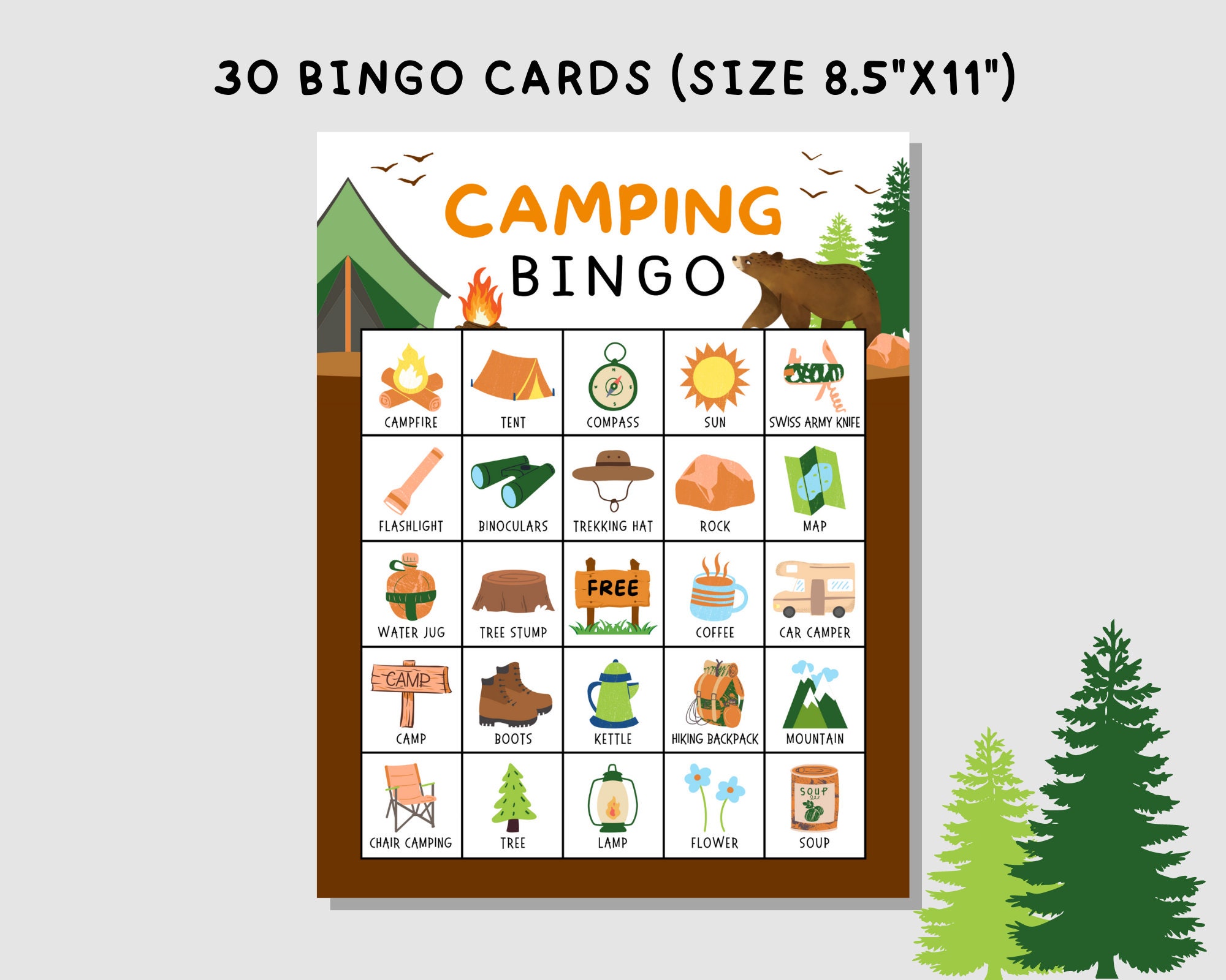 Camping Bingo Cards Printable, Camping Games Printable, Camping ...