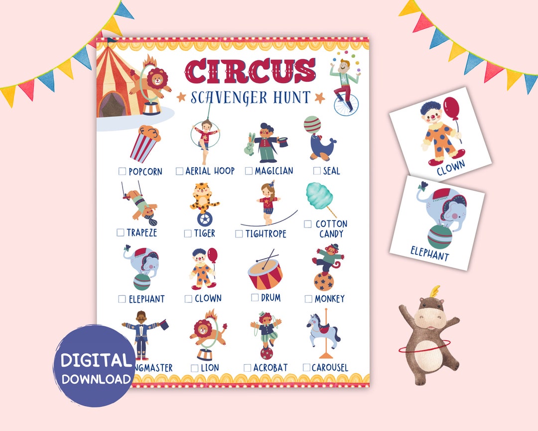 Printable Circus Scavenger Hunt, Indoor Circus Scavenger Hunt for Kids ...